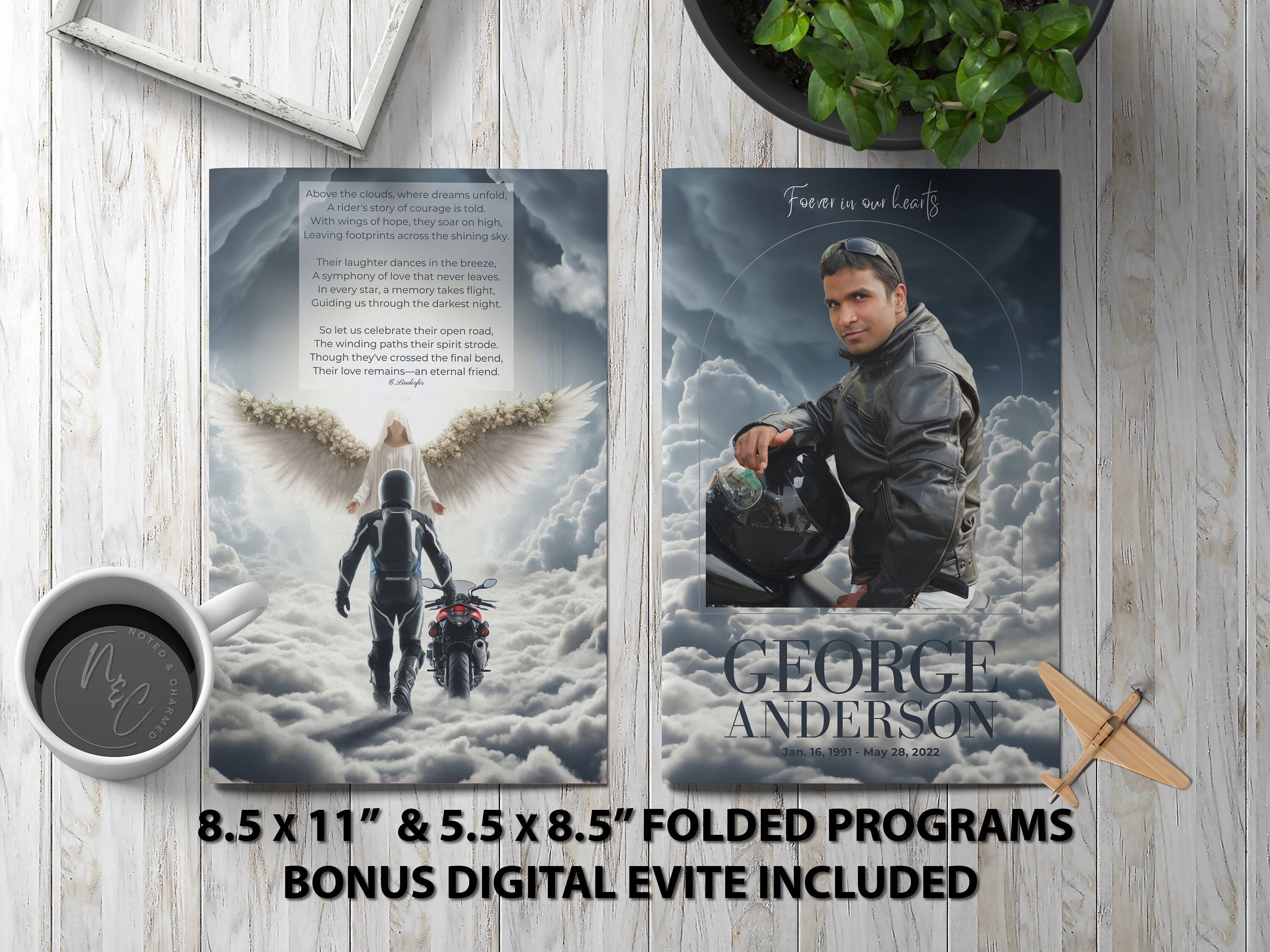 Motorcycle Angel Funeral Program Template 3 Memorial Announcement ...