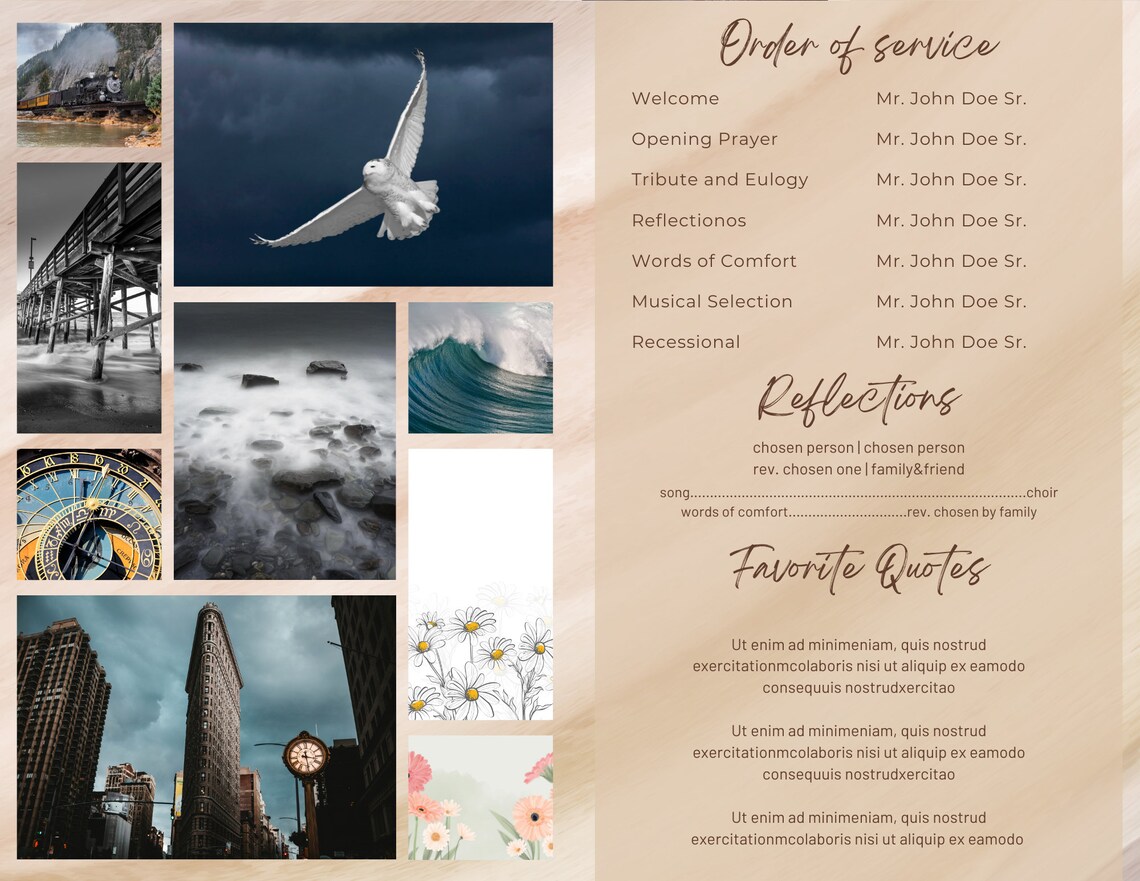 Editable Tan and Brown Funeral Program Template Celebration of - Etsy