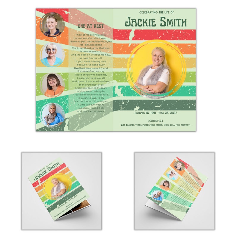 Colorful Retro Funeral Program Template | Editable Memorial Program ...
