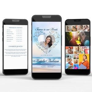 Nautical Beach Funeral Program Template | Editable Memorial Keepsake ...