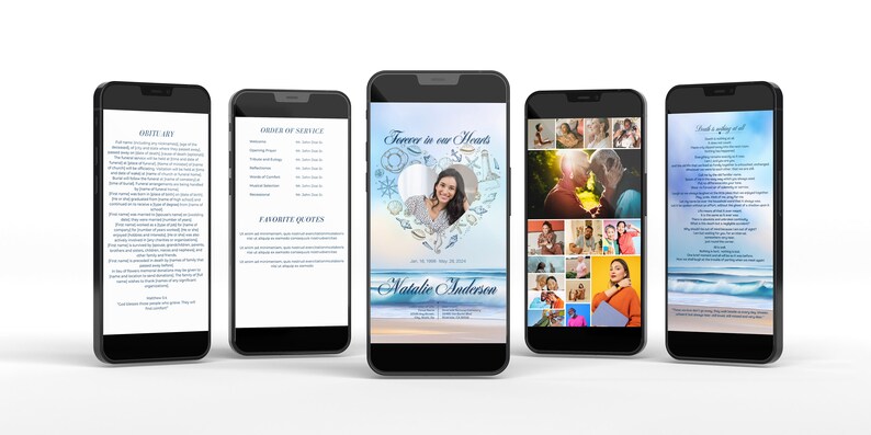 Nautical Beach Funeral Program Template | Editable Memorial Keepsake | Celebration of Life Flyer ...
