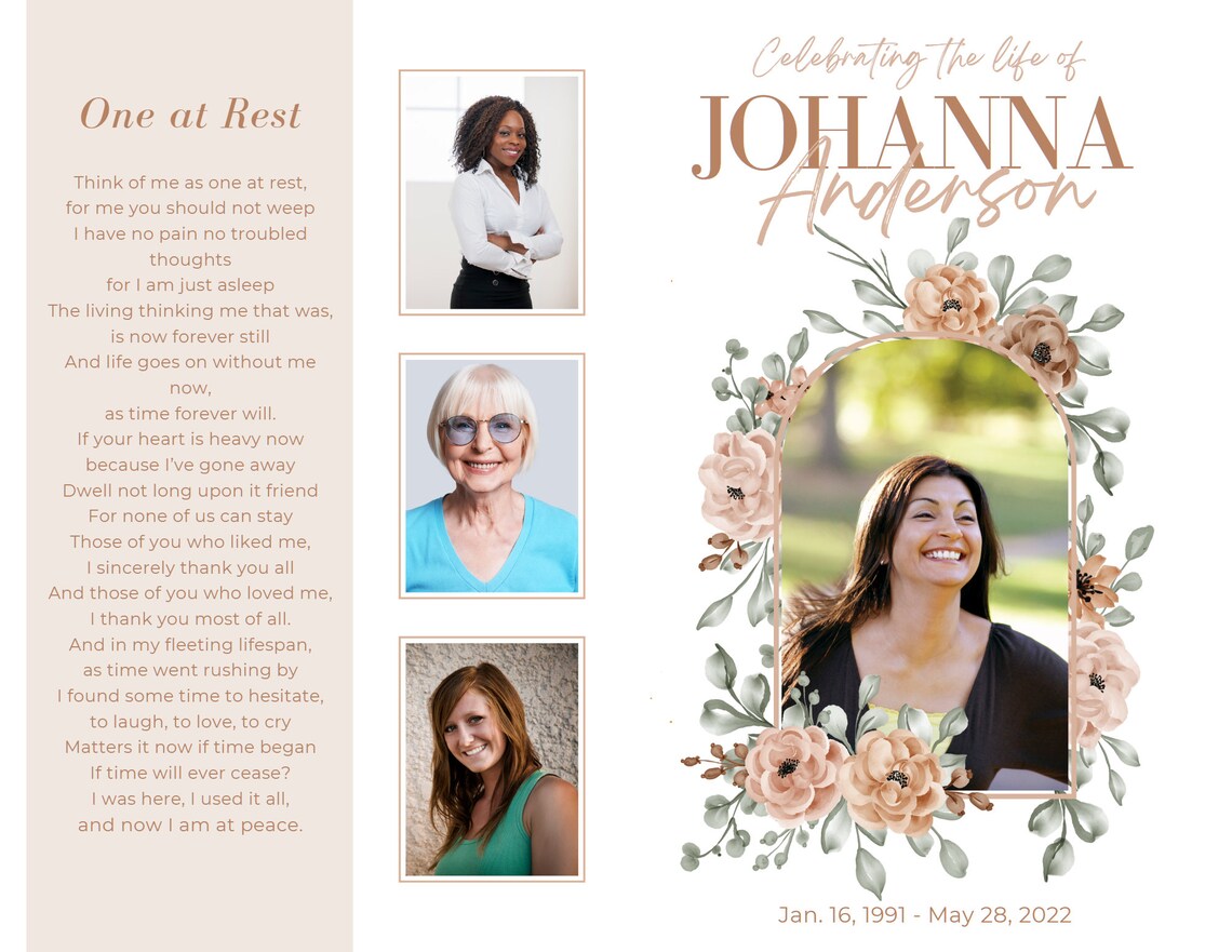 Funeral Program Template Floral Frame Memorial Template - Etsy