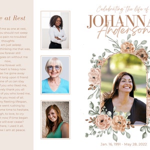 Funeral Program Template Floral Frame Memorial Template - Etsy