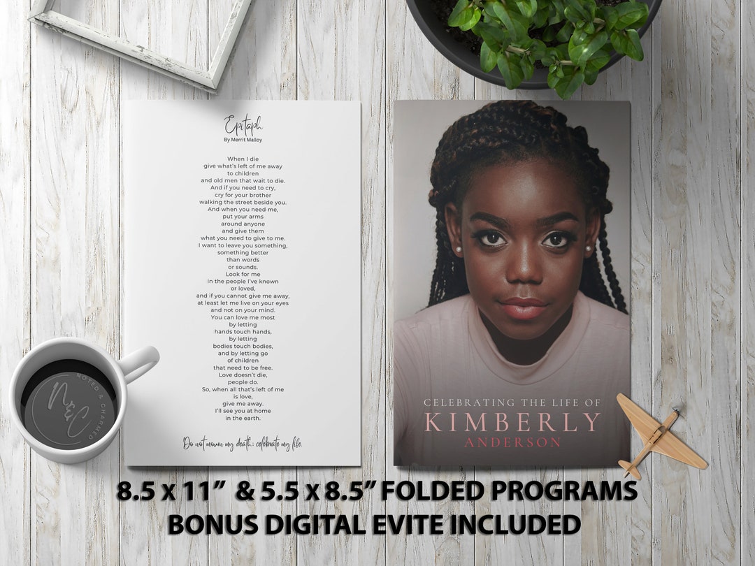 Funeral Program Template Photo Cover -memorial Announcement, Obituary ...