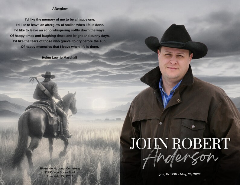 Cowboy Rides Away Funeral Program Template Memorial Announcement ...