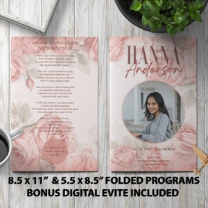 Pink Roses Funeral Program Template Memorial Announcement, Obituary ...