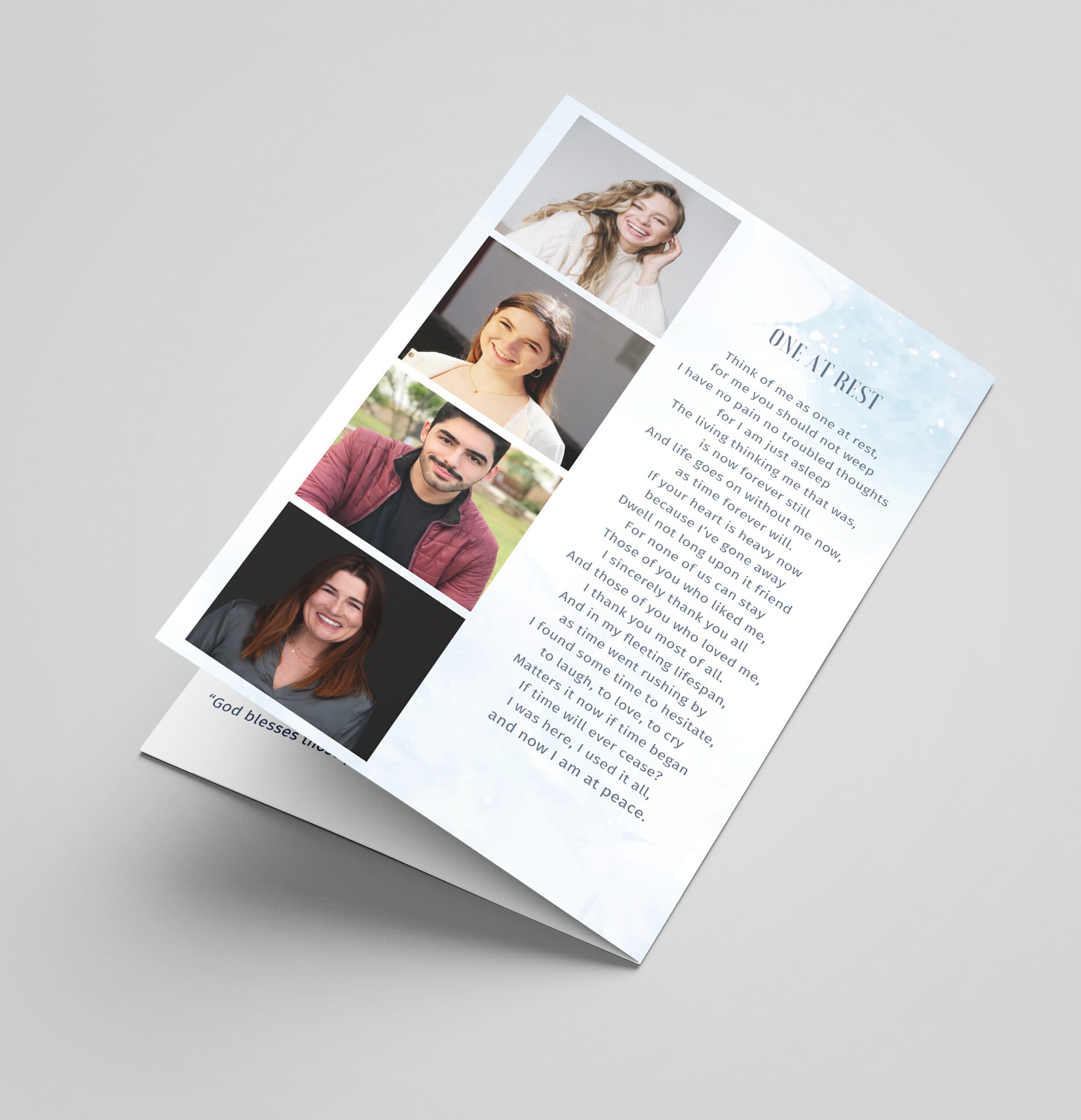 Funeral Program Template, Editable Blue Memorial Brochure, Obituary ...