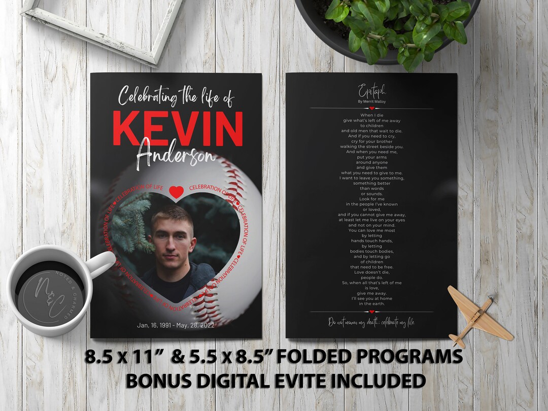 Baseball Funeral Program Template - Memorial Announcement, Obituary ...