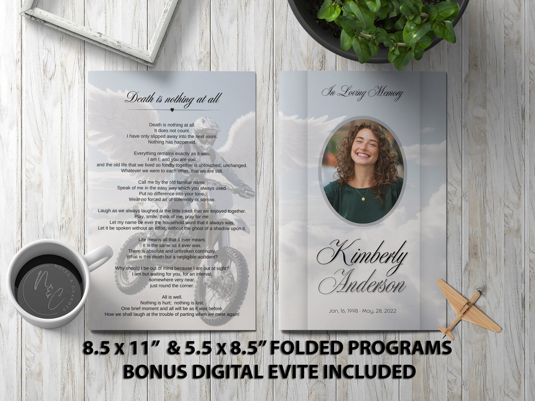 Dirt Bike Angel Funeral Program Template Memorial Announcement ...