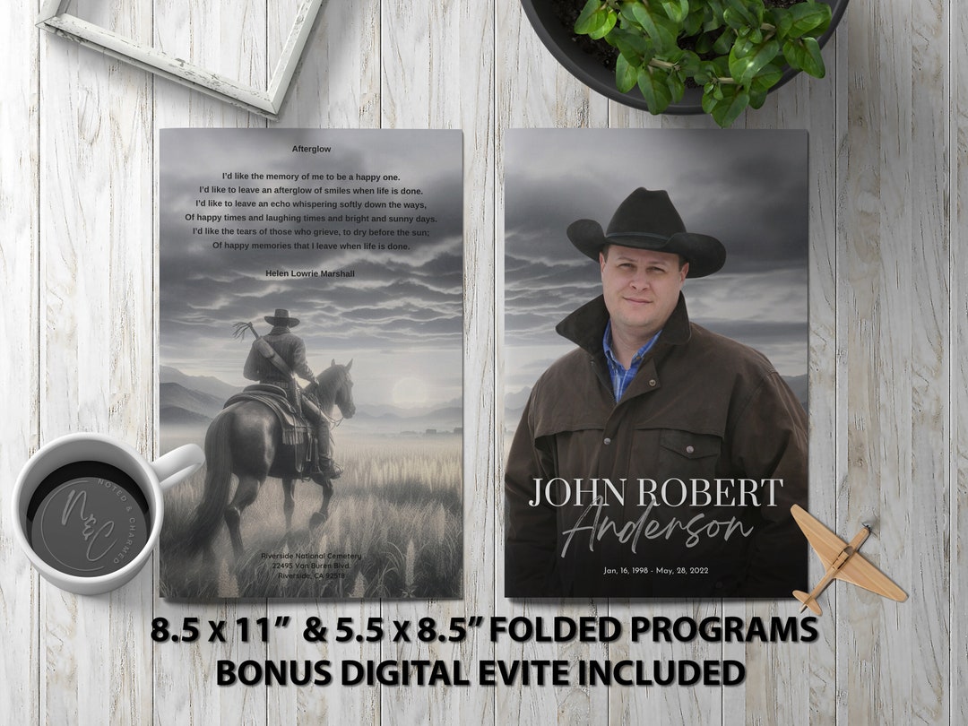 Cowboy Rides Away Funeral Program Template Memorial Announcement ...