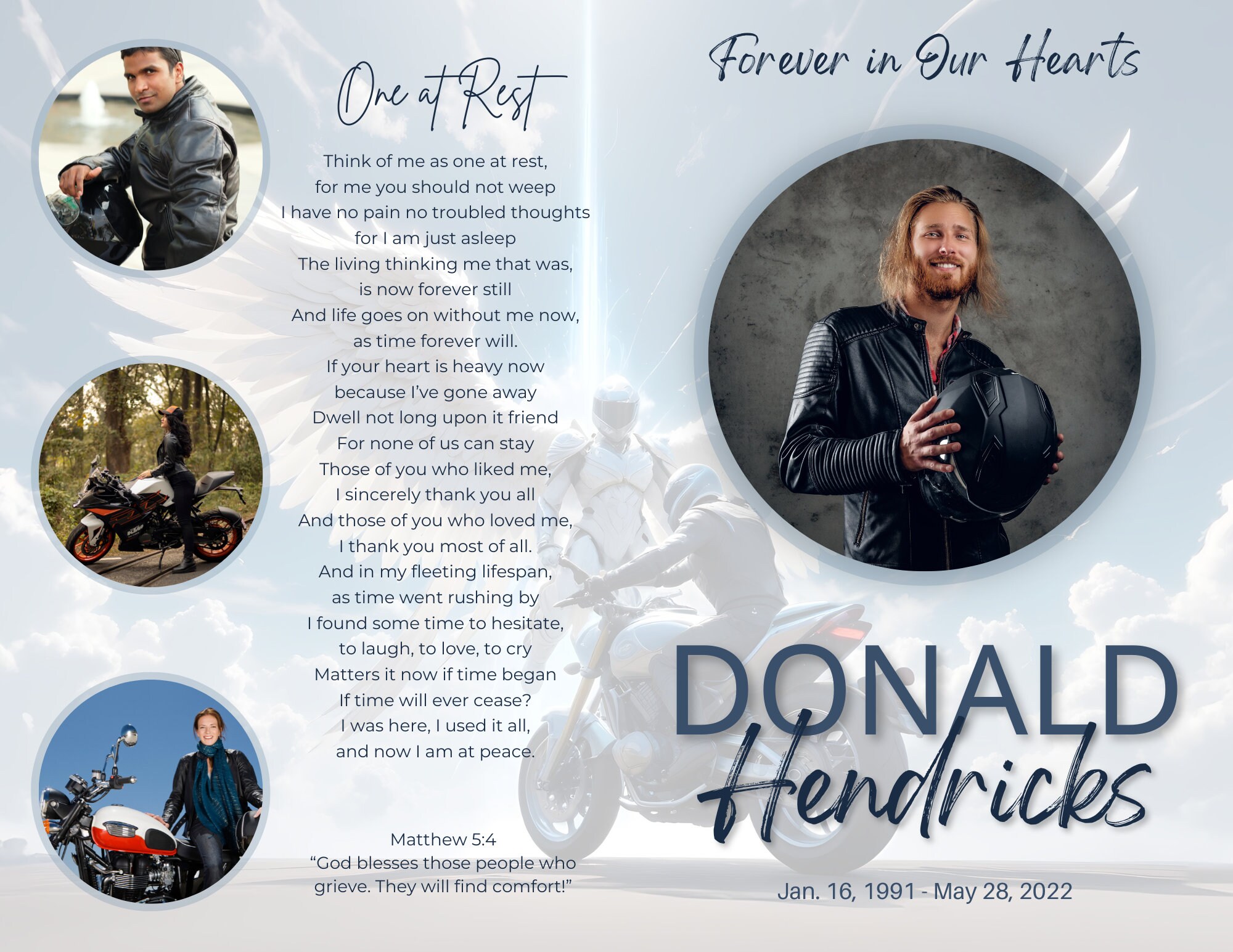 Motorcycle Angel Funeral Program Template 7 Memorial Announcement ...