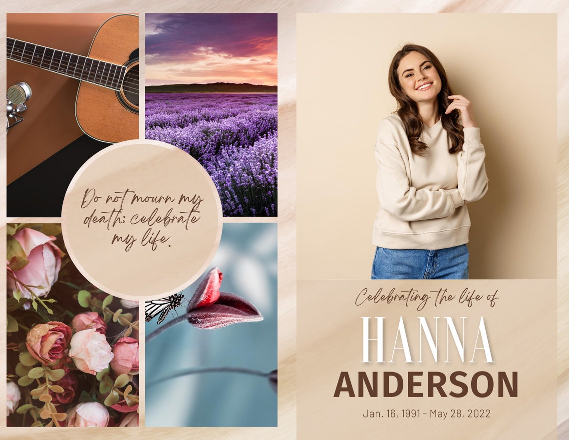 Editable Tan and Brown Funeral Program Template Celebration of - Etsy