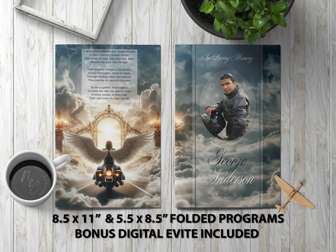 Motorcycle Angel Funeral Program Template Canva Digital Download - Etsy UK