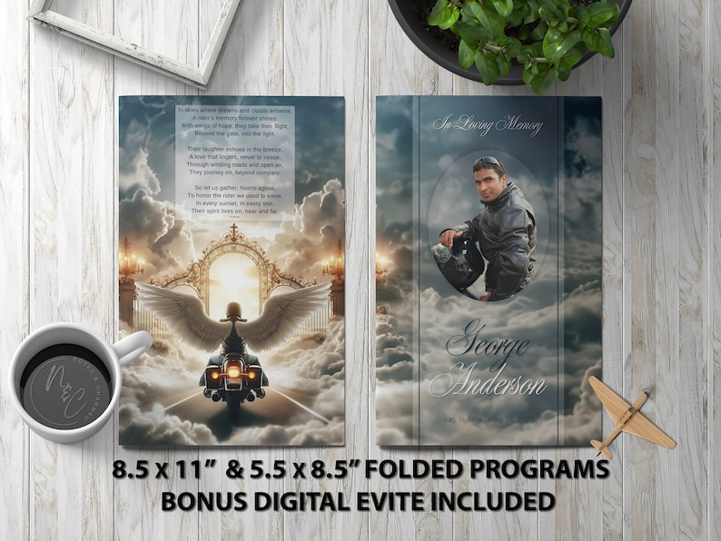 Motorcycle Angel Funeral Program Template 5 Memorial Announcement ...