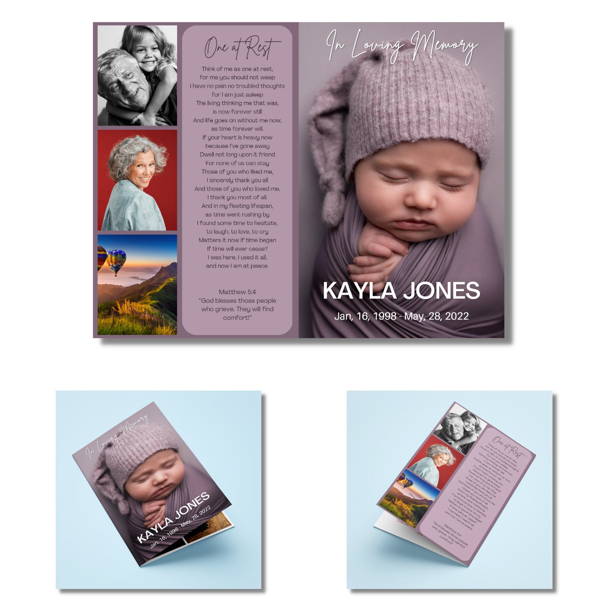 Infant Child Baby Purple Funeral Program Template Celebration of Life ...
