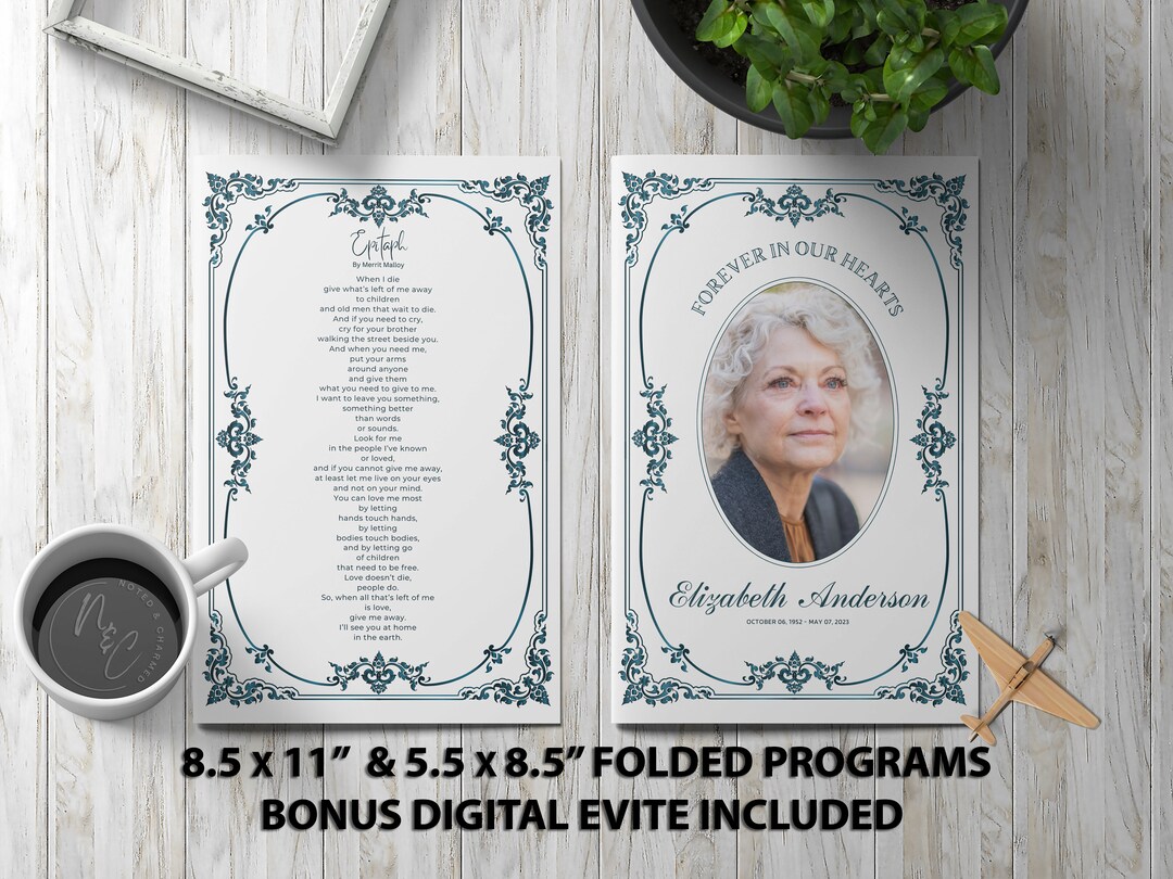 Blue Vintage Funeral Program Template Memorial Announcement, Obituary ...