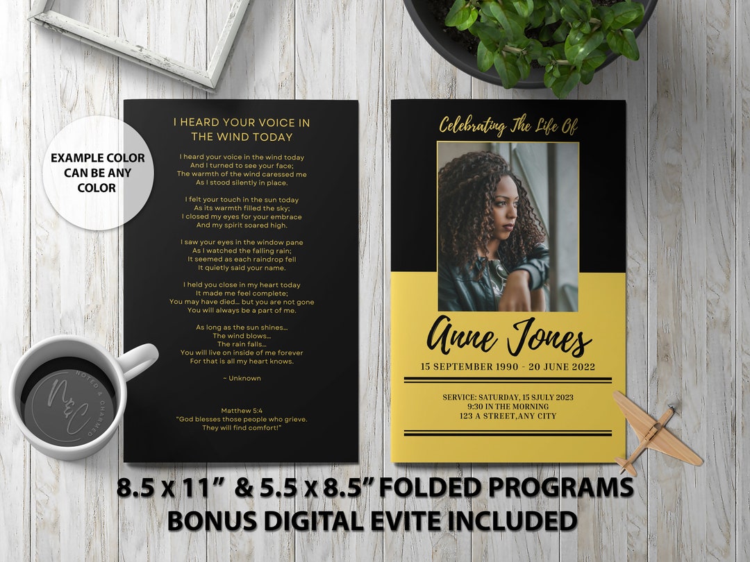 Any Color Funeral Program Template Memorial Announcement, Obituary ...