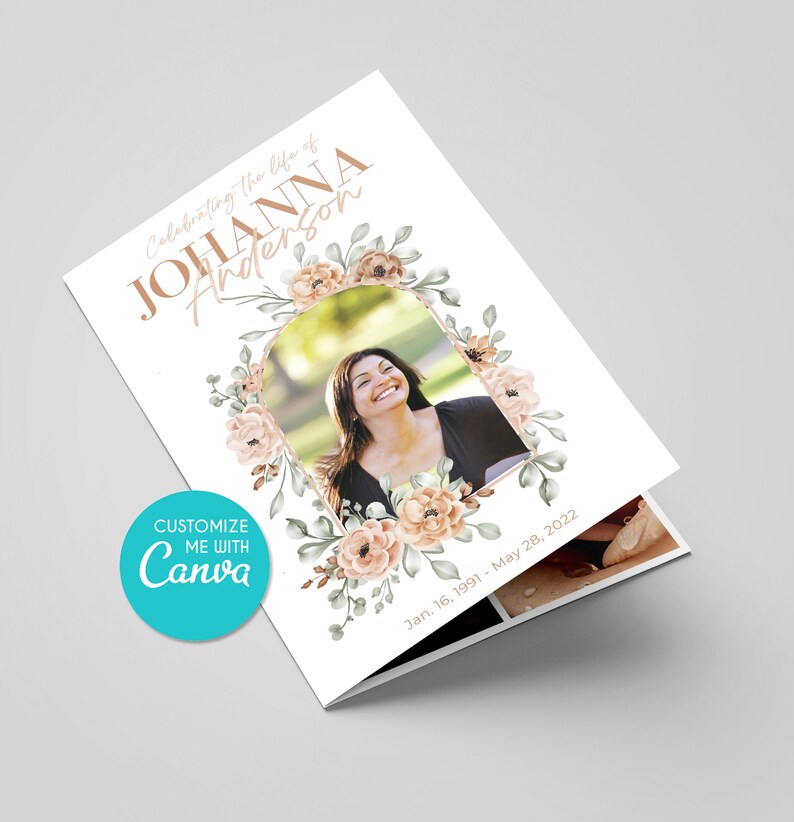 Funeral Program Template Floral Frame Memorial Template - Etsy