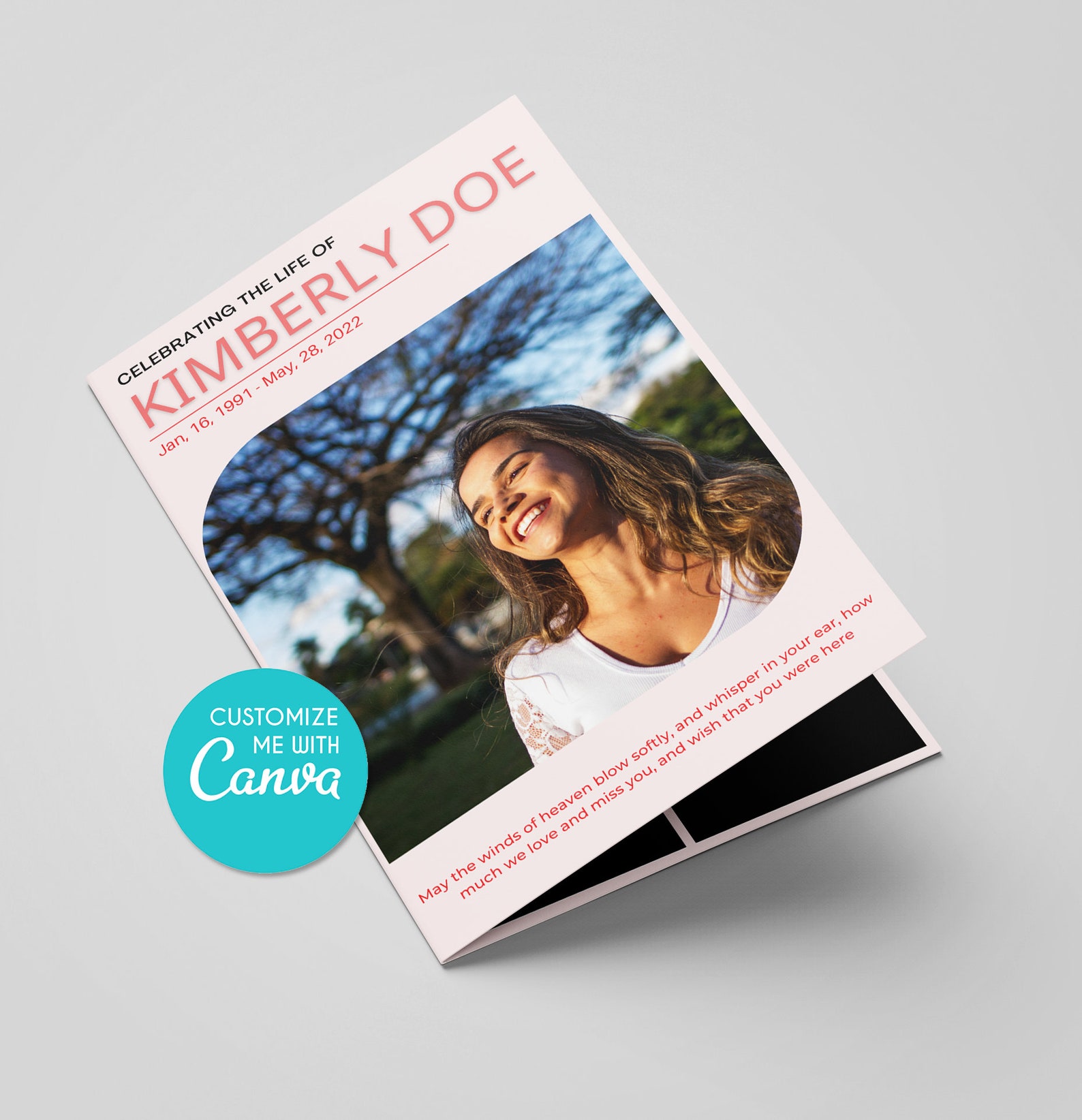 Editable Pink Magazine Style Funeral Program Template - Etsy
