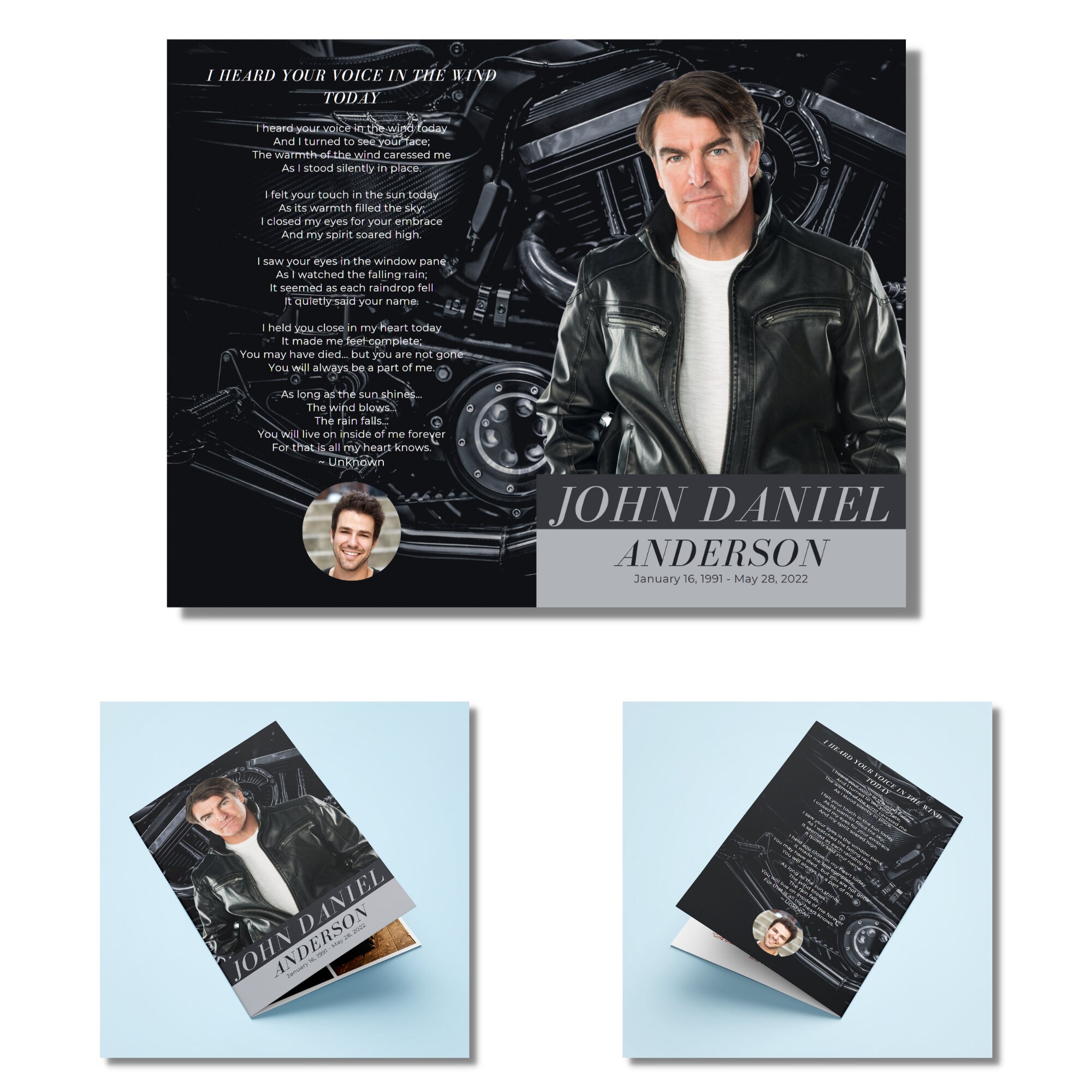 Motorcycle Memorial Funeral Program Template Celebration of Life, in ...