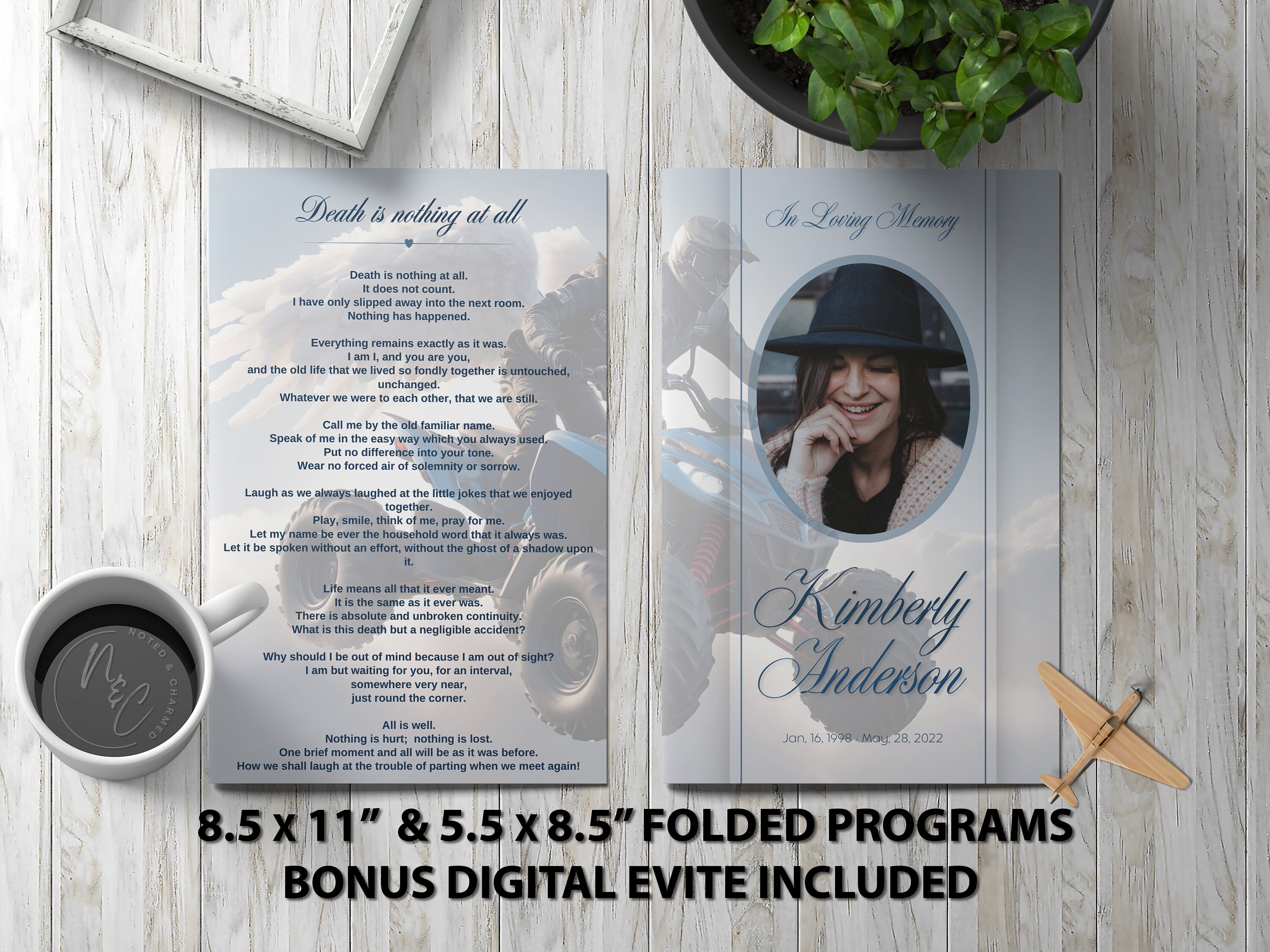 Quad Runner Angel Funeral Program Template Memorial Announcement ...