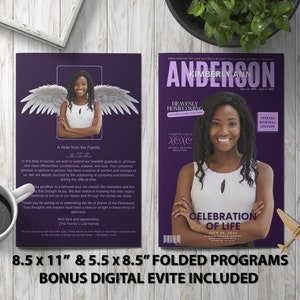 Purple Magazine Cover Funeral Program Template Memorial Announcement ...