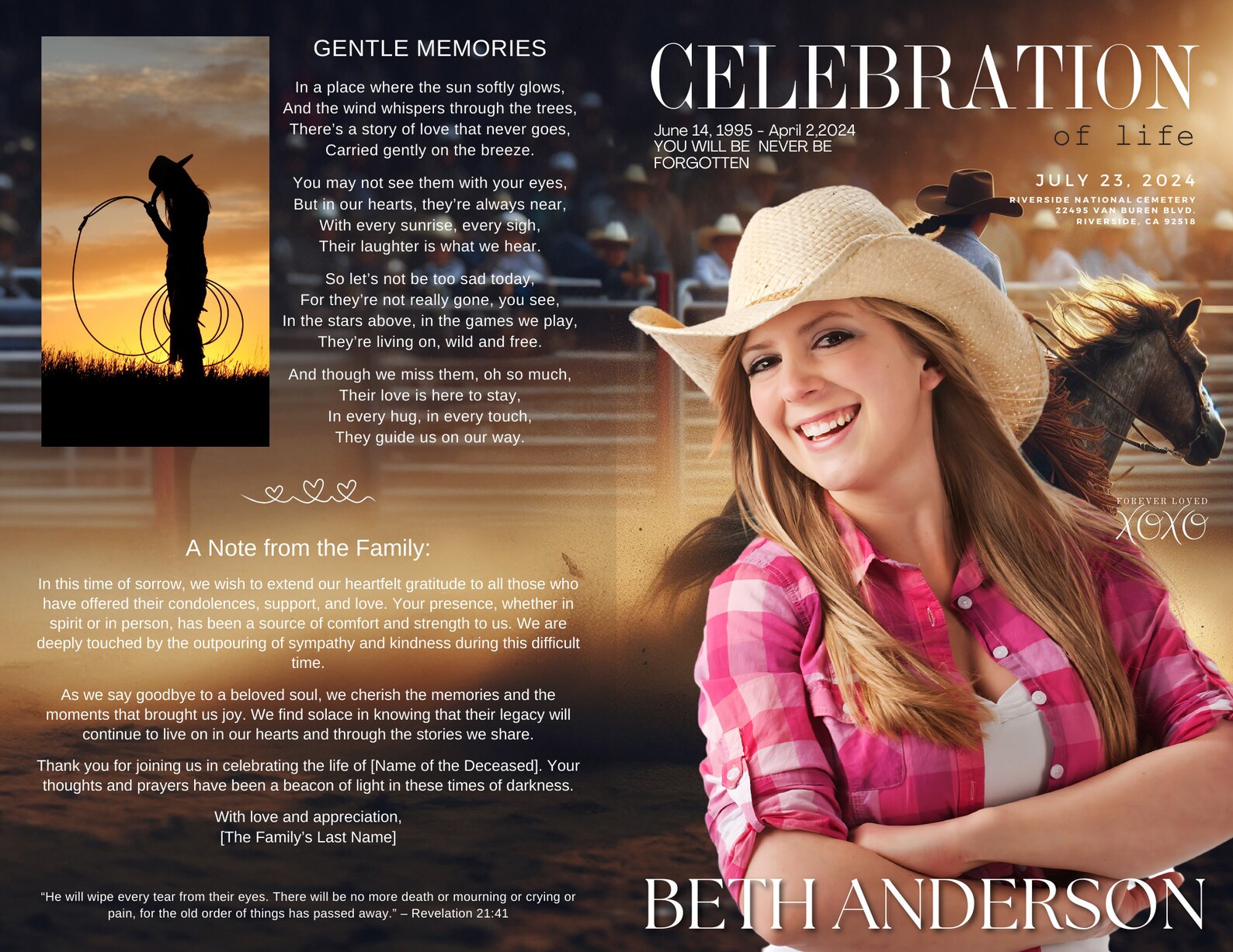 Magazine Style Rodeo Funeral Program Template Memorial Announcement ...