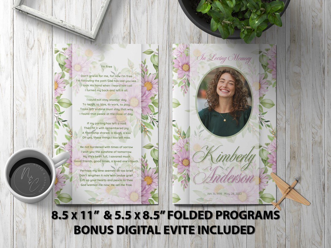Purple Daisy Funeral Program Template Memorial Announcement, Obituary ...