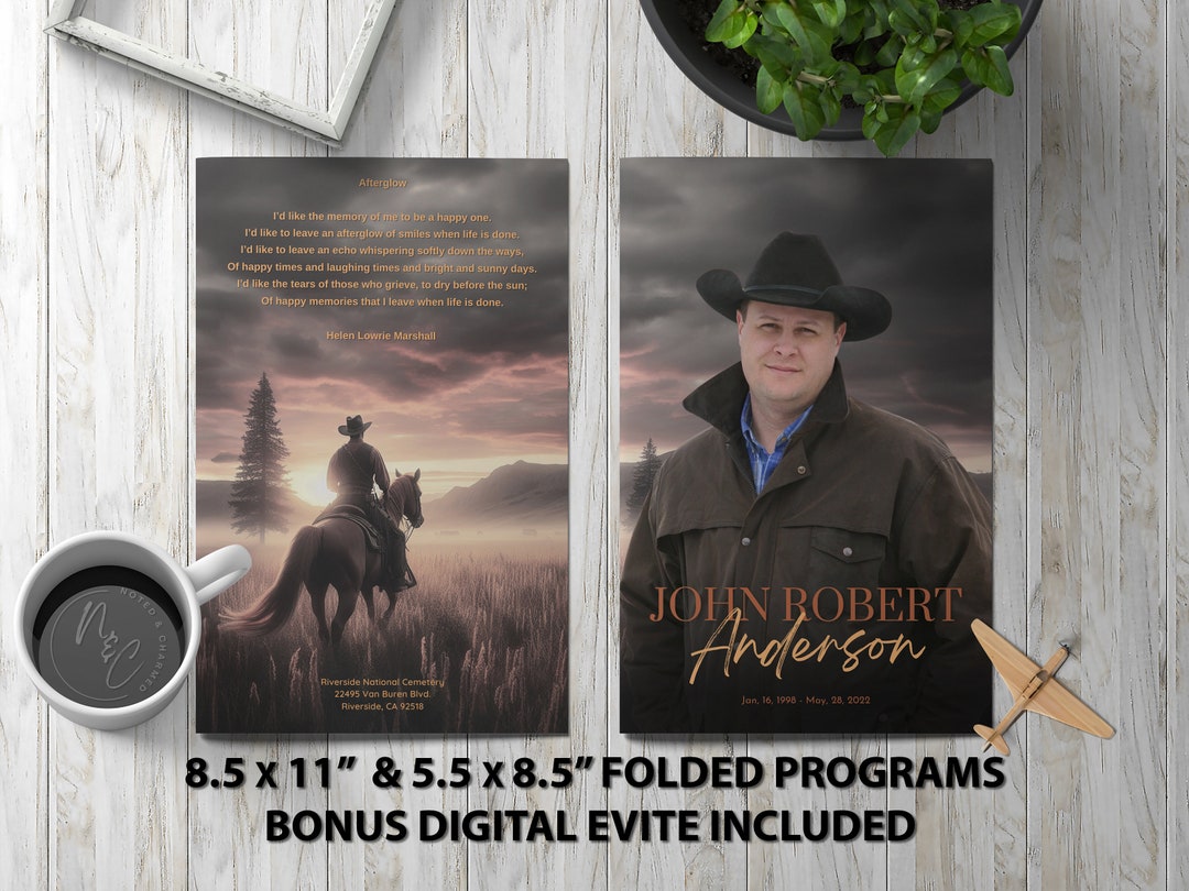 Cowboy Rides Away Funeral Program Template Memorial Announcement ...