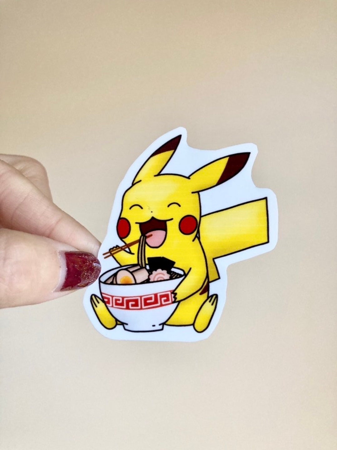 Kawaii Pikachu Eating Ramen Waterproof Laminated Sticker Decal ...