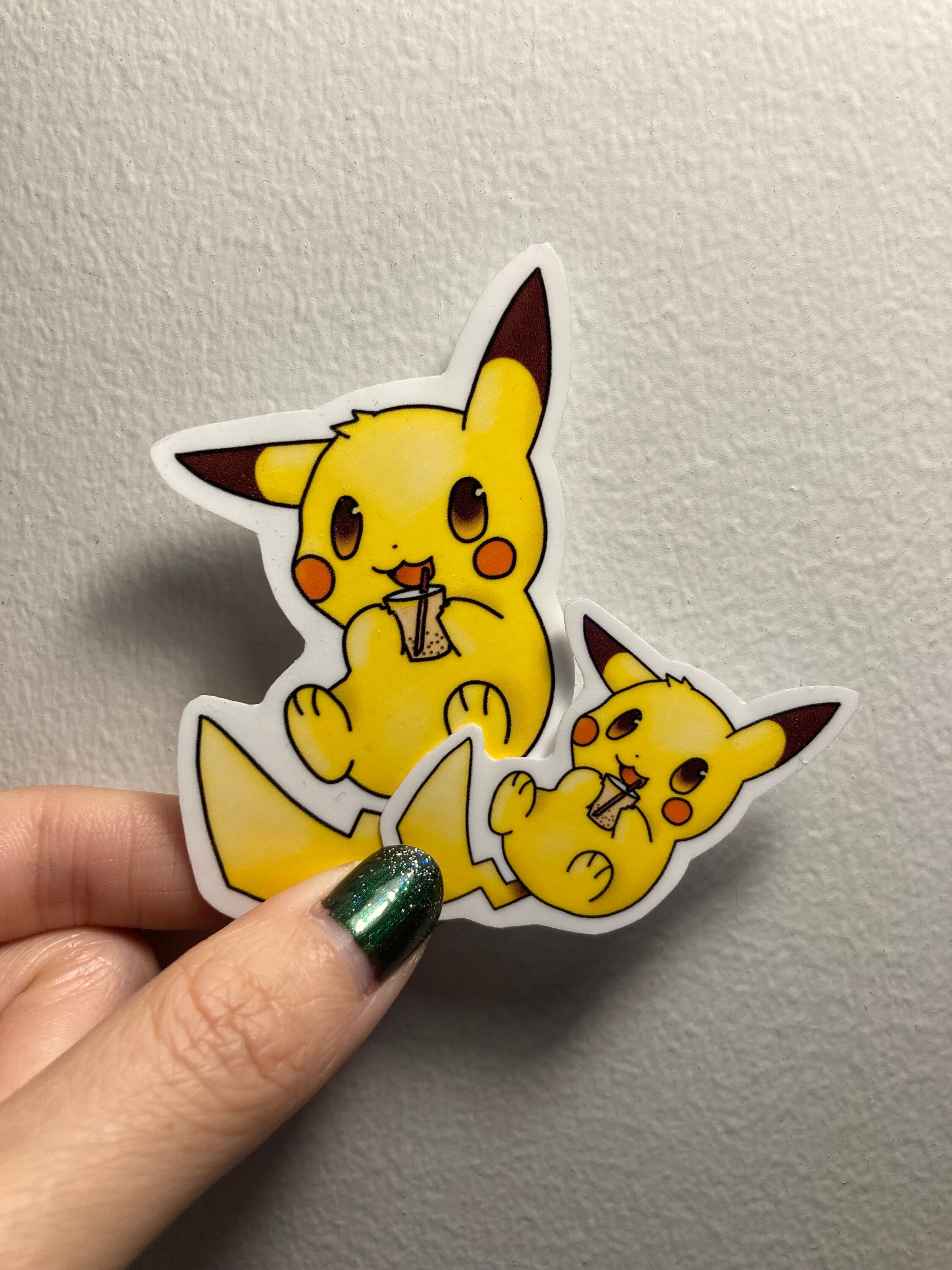 Cute Pikachu Drinking Boba Bubble Tea Sticker two Sizes - Etsy