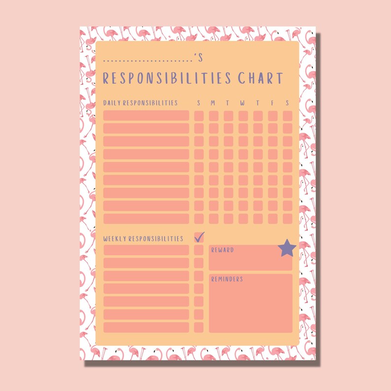 Kids Responsibility Chart | Printable Chore Chart | Flamingo | Daily ...