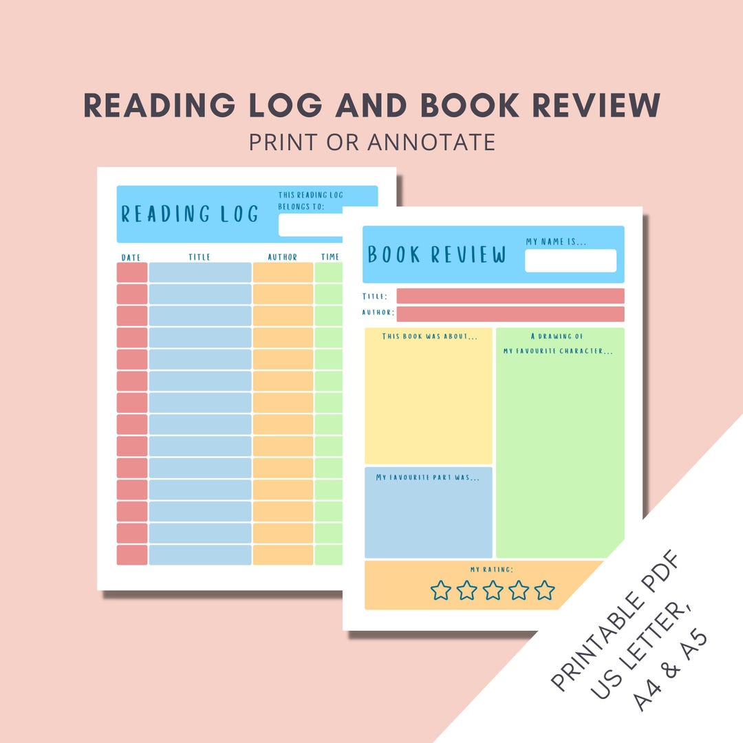 Kids Reading Log and Book Review Bundle | Printable Reading Tracker ...
