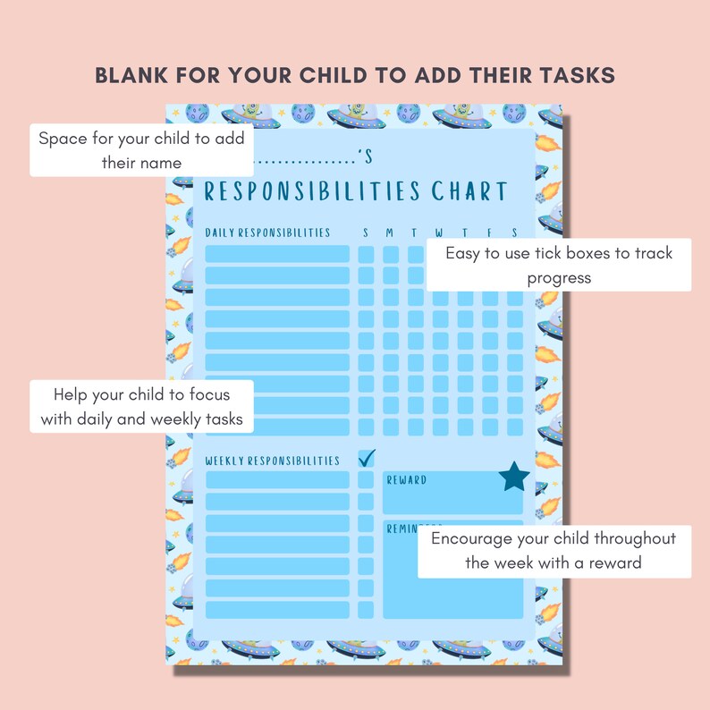 Kids Reward Chart | Printable Star Chart | Aliens | Daily Weekly ...