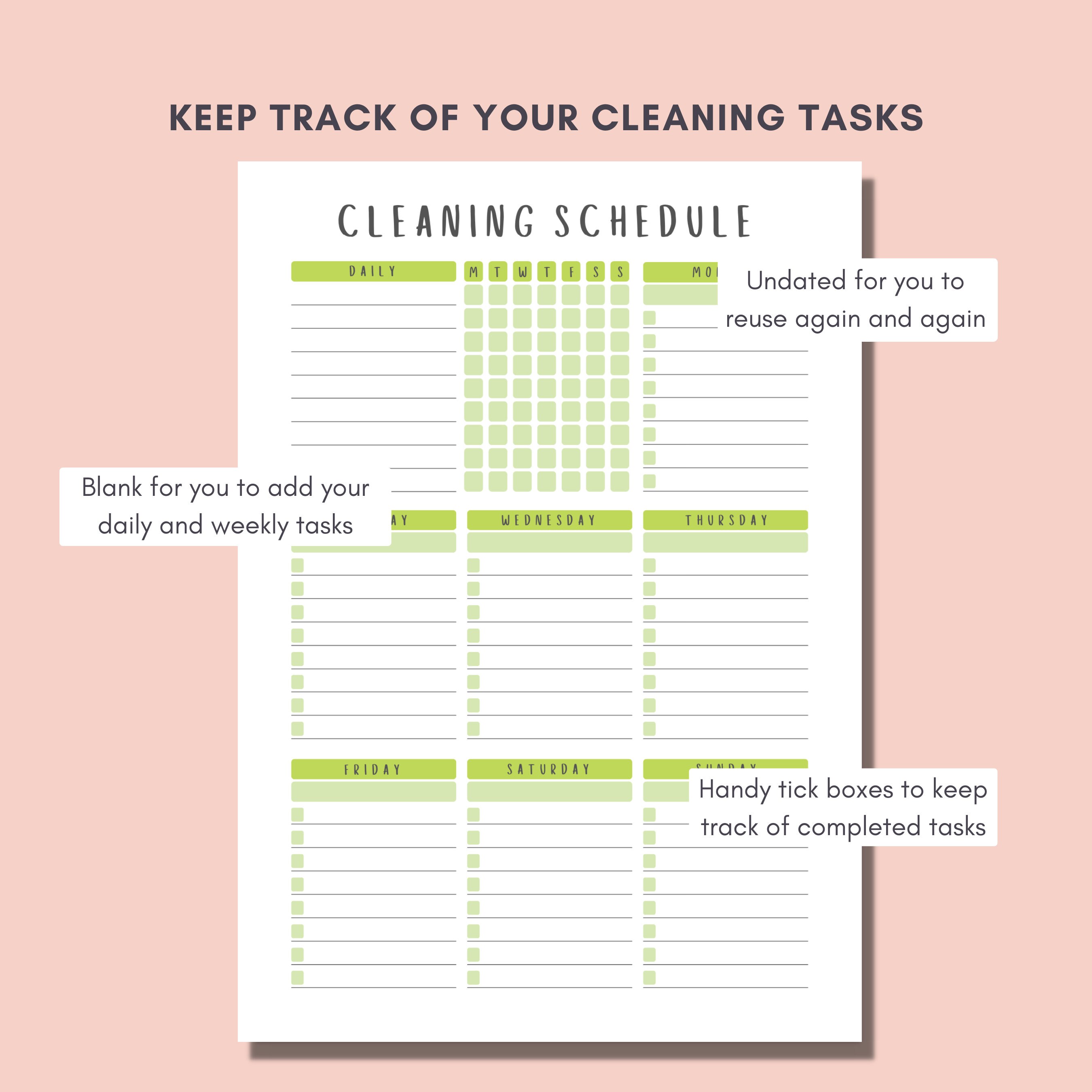 Printable Weekly Cleaning Schedule | Housework Checklist | Daily Weekly ...