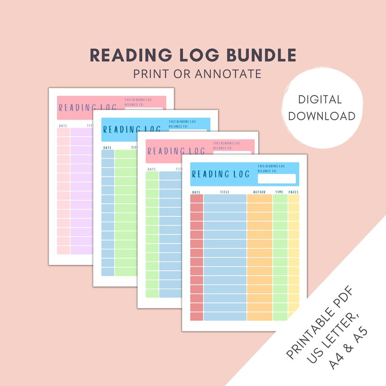 Printable Reading Log Bundle | Kids Reading Tracker | Reading Journal ...