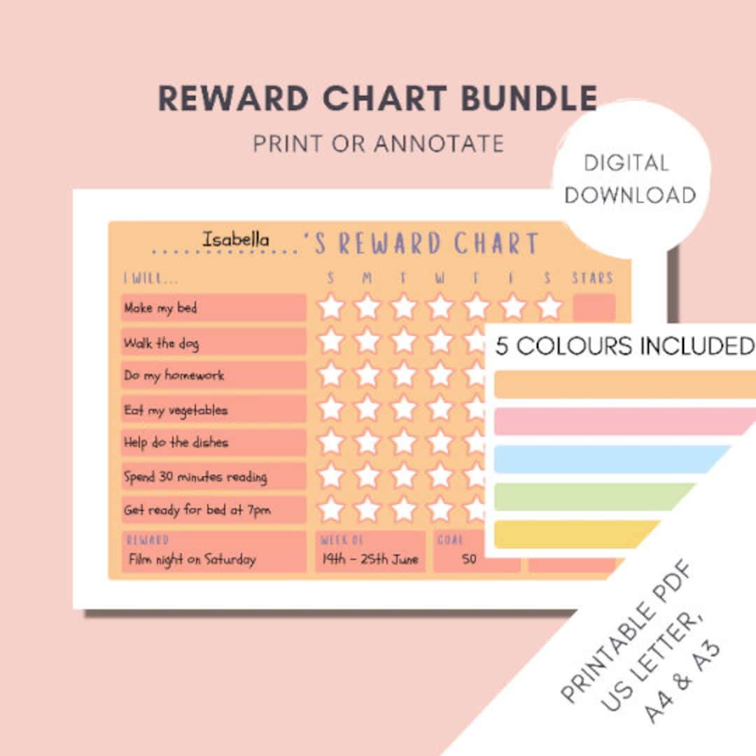 Kids Reward Chart Bundle | Printable Star Chart | Daily Weekly Routine ...