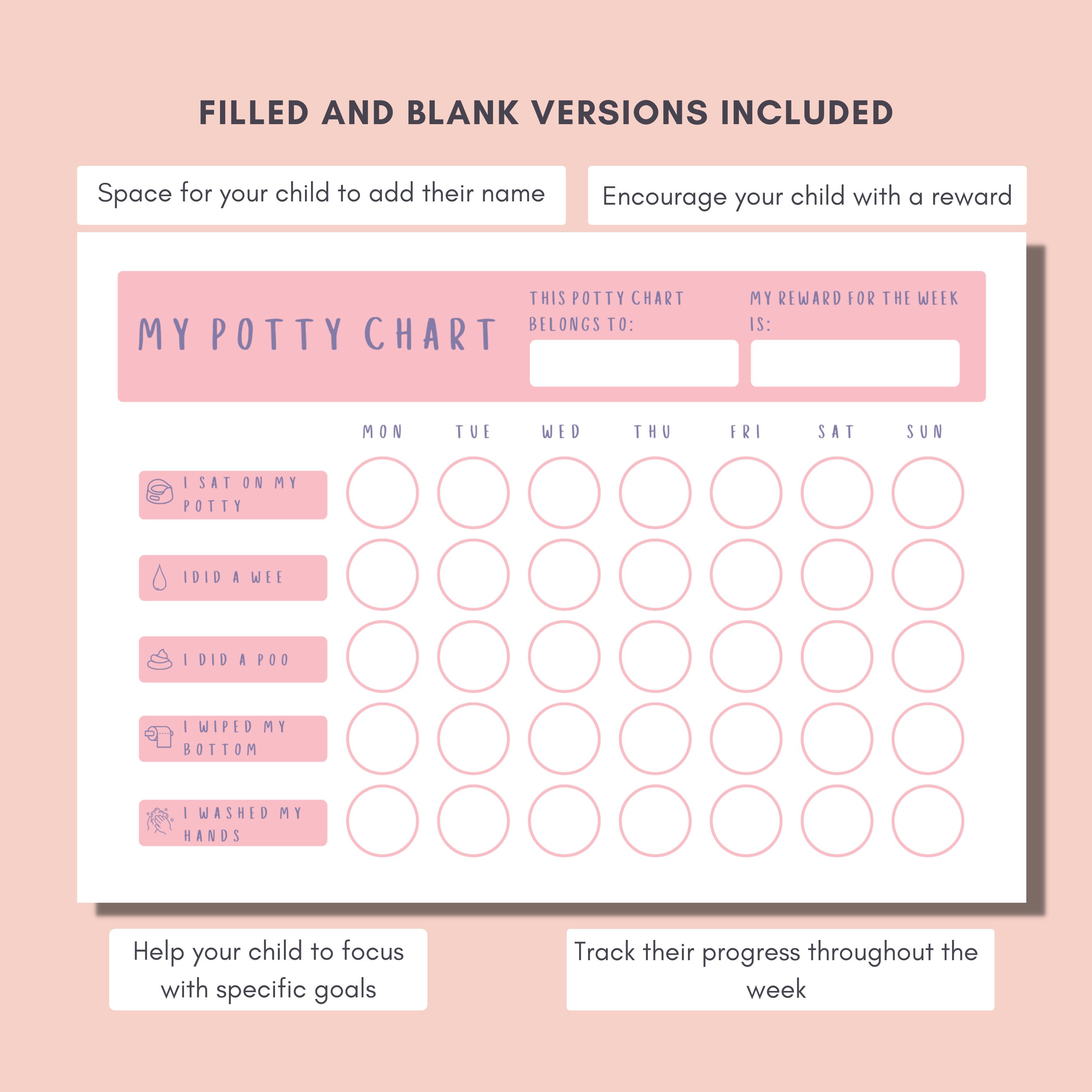 Printable Potty Training Chart | Kids Potty Chart | Pink | Reward Chart ...