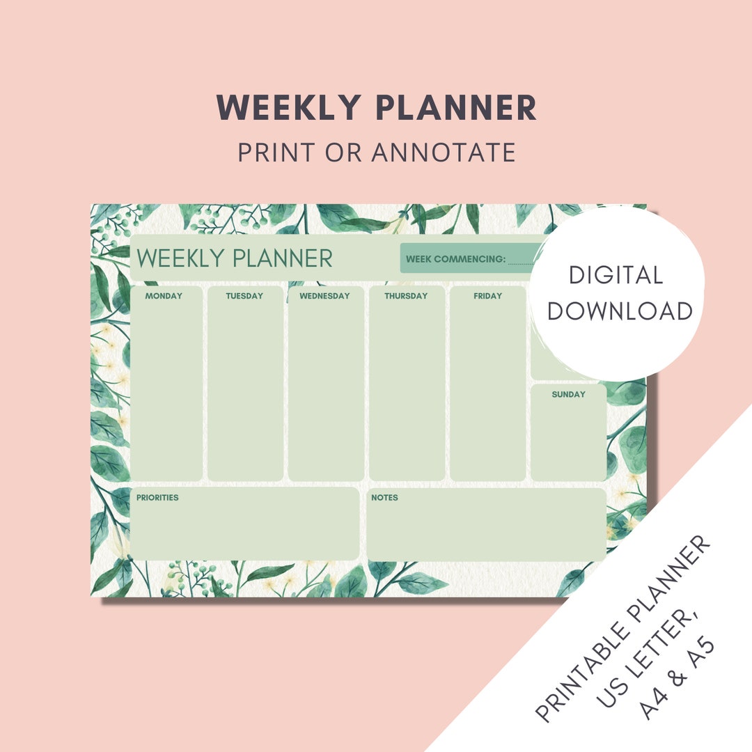 Weekly Planner | Printable Planner | Botanical | Weekly Journal ...