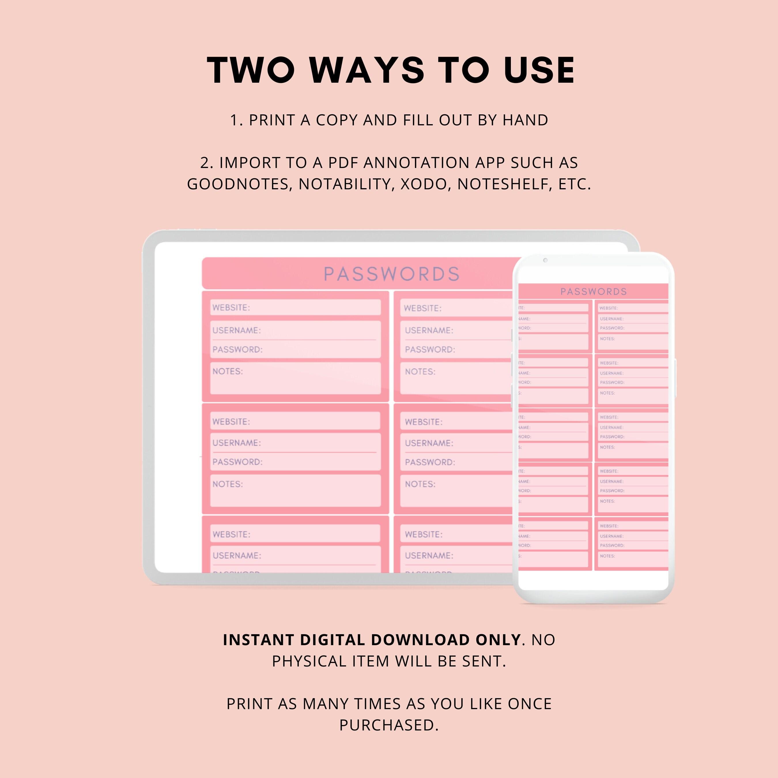 Password Tracker | Printable Tracker | Pink | Password Log | Username ...
