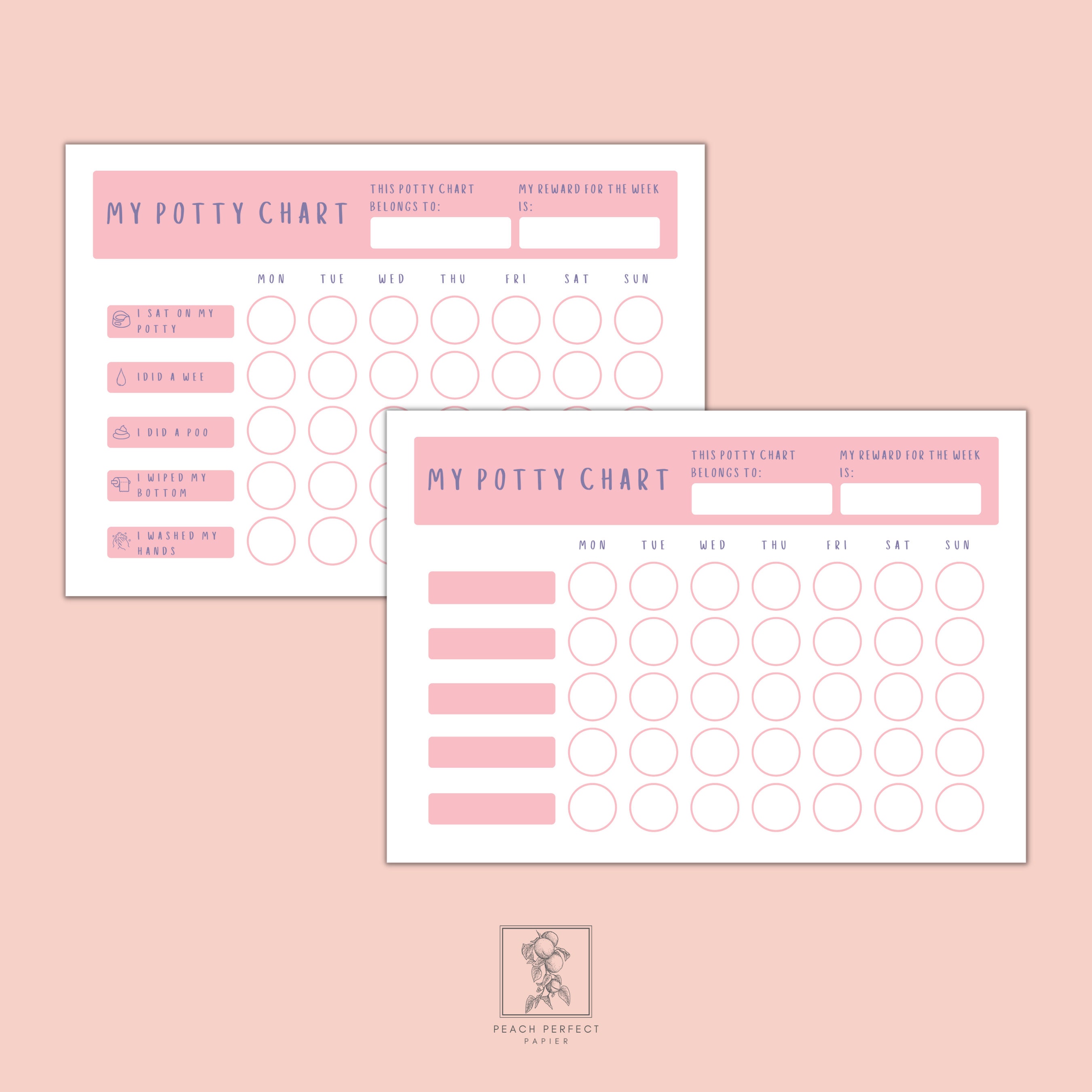 Printable Potty Training Chart Kids Potty Chart Pink Reward Chart ...