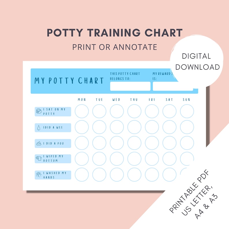 Printable Potty Training Chart | Kids Potty Chart | Blue | Reward Chart ...