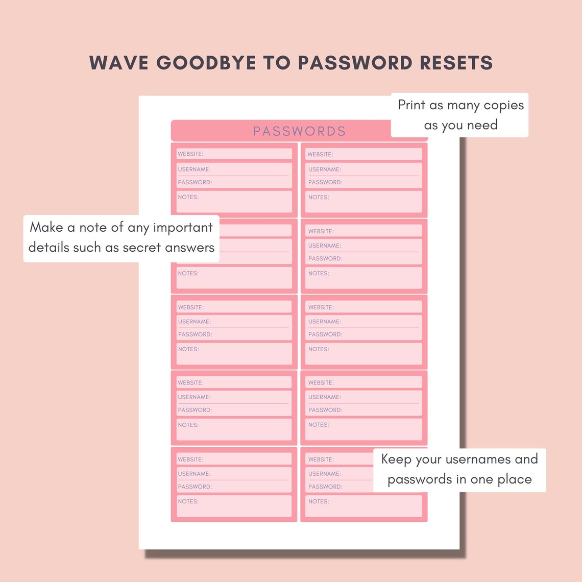 Password Tracker | Printable Tracker | Pink | Password Log | Username ...
