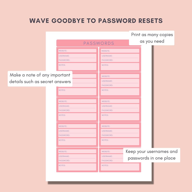 Password Tracker | Printable Tracker | Pink | Password Log | Username ...