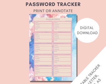 Password Tracker | Printable Tracker | Pink | Password Log | Username ...
