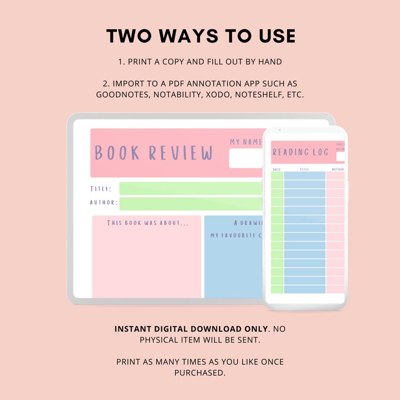 Printable Reading Log and Book Review Bundle | Reading Tracker | Book ...