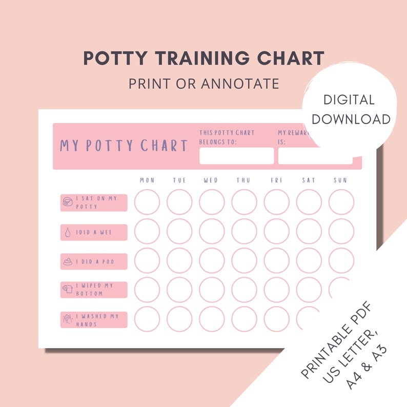 Printable Potty Training Chart | Kids Potty Chart | Pink | Reward Chart ...