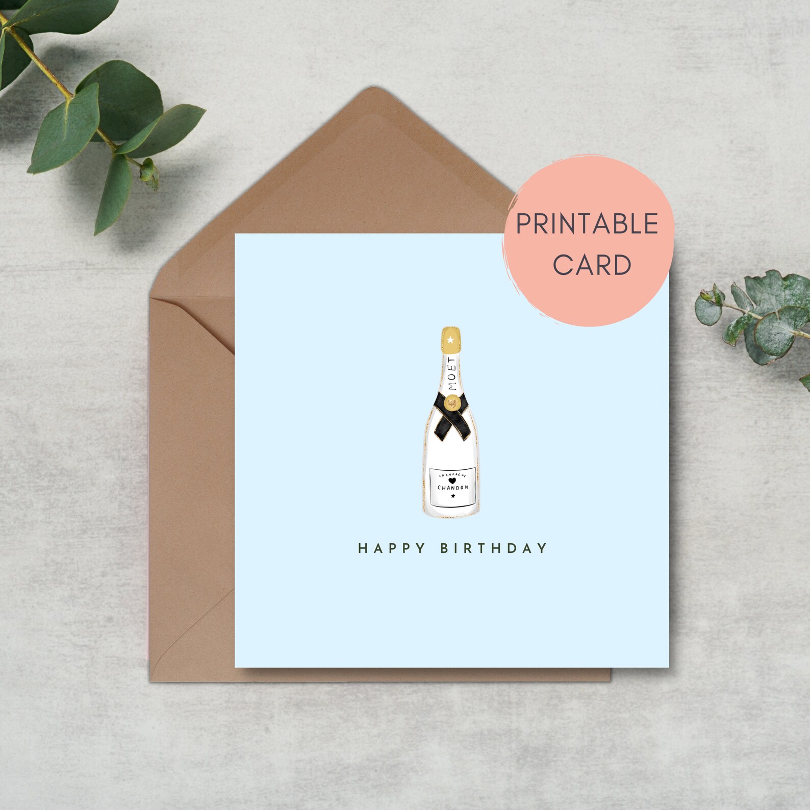 Printable Birthday Card | Champagne Celebration Card | Greeting Card ...