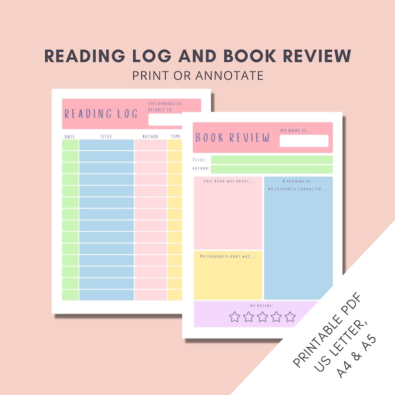 Printable Reading Log and Book Review Bundle | Reading Tracker | Book ...