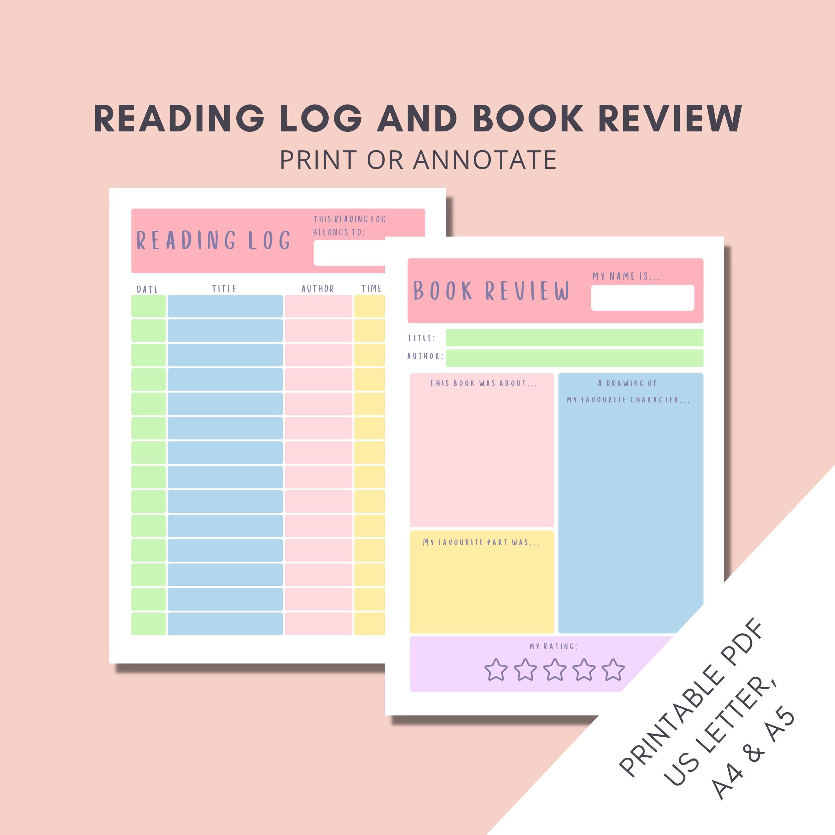 Printable Reading Log and Book Review Bundle | Reading Tracker | Book ...